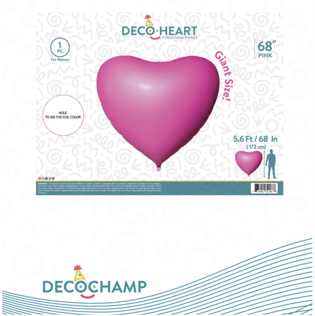 DecoHeart Hot Pink Foil Balloon - Gemar Usa