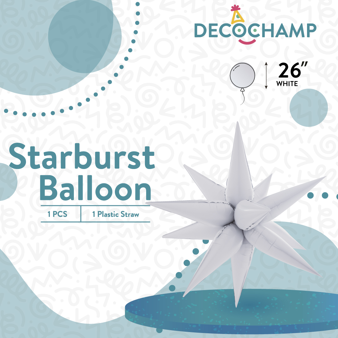 DECO STARBURST WHITE BALLOON 26IN BY DECOCHAMP - Gemar Usa