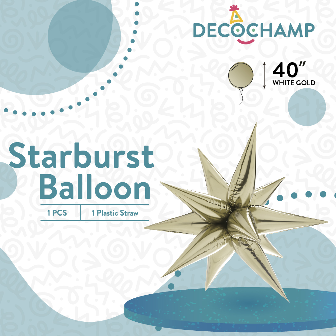 DECO STARBURST WHITE GOLD BALLOON 40IN DECOCHAMP - Gemar Usa